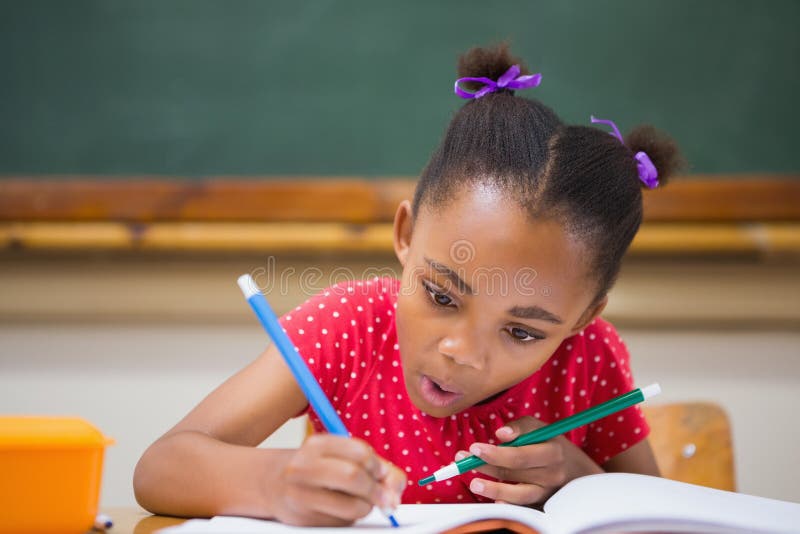 Adorable Little African Child Writing at School in Bamako, Mali Stock ...