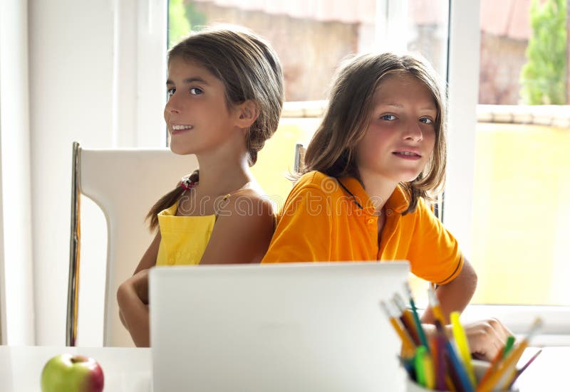 Cute Pupils in Computer Class Stock Photo - Image of junior, caucasian ...