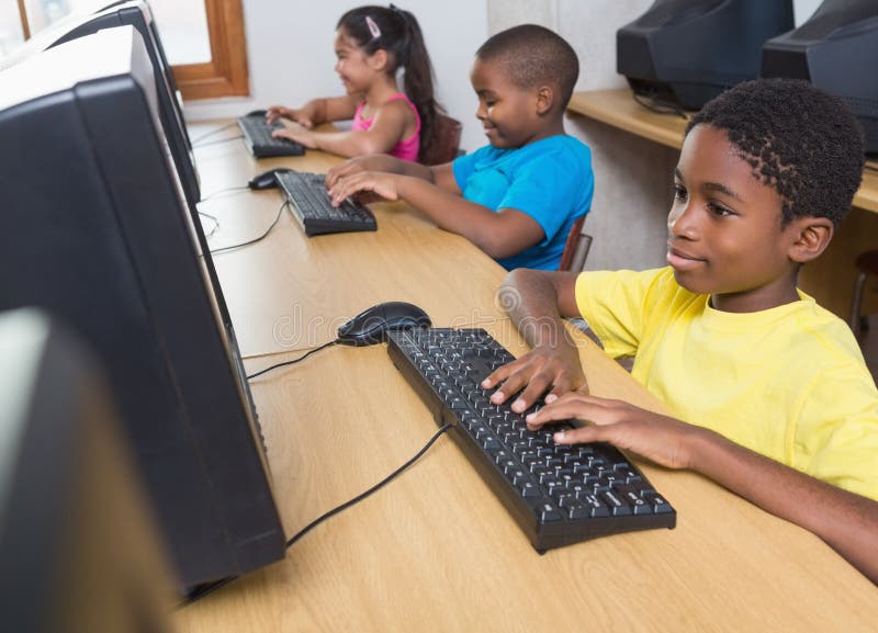 Cute Pupils in Computer Class Stock Image - Image of computer, girl ...