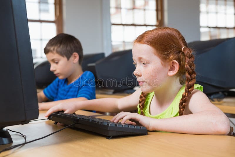 Cute Pupils in Computer Class Stock Image - Image of caucasian ...