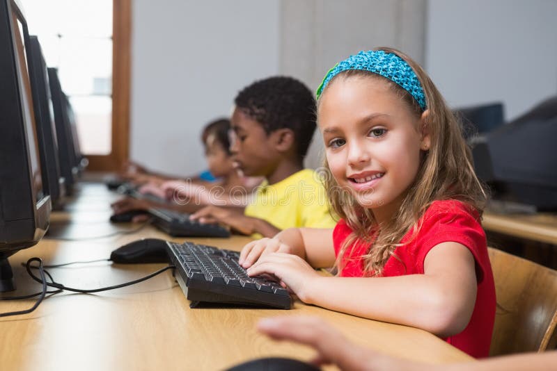 Cute Pupils in Computer Class Stock Image - Image of indoors, learning ...