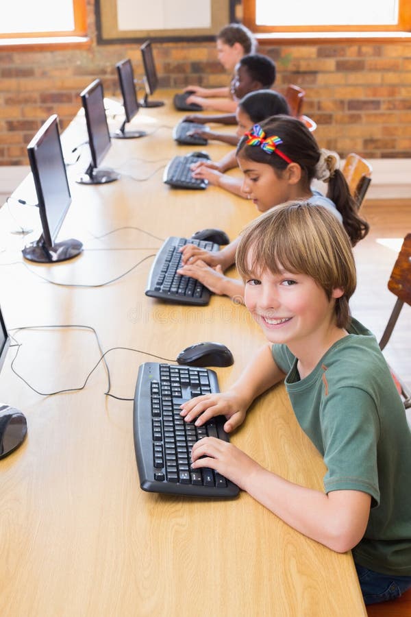 Cute Pupils in Computer Class Stock Image - Image of girl, mixedrace ...