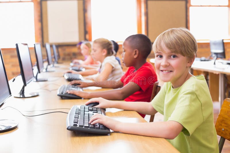 Cute Pupils in Computer Class Stock Photo - Image of pupil, classroom ...
