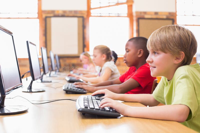 Cute Pupils in Computer Class Stock Photo - Image of cheerful, pupil ...