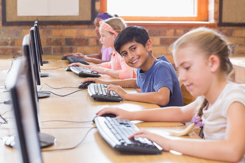 Cute Pupils in Computer Class Stock Photo - Image of classroom ...