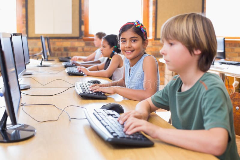 Cute Pupils in Computer Class Stock Image - Image of child, learning ...