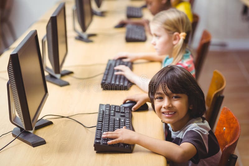 Cute Pupils in Computer Class Stock Image - Image of smiling, portrait ...