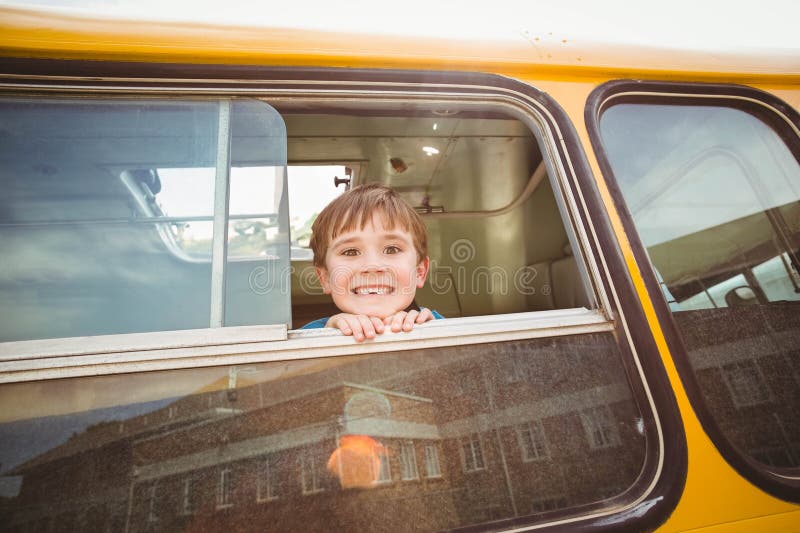 Yellow School Bus Parked in Lot Stock Photo - Image of clouds, front ...