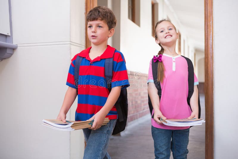 Cute Pupils Walking into Classroom Stock Image - Image of knowledge ...