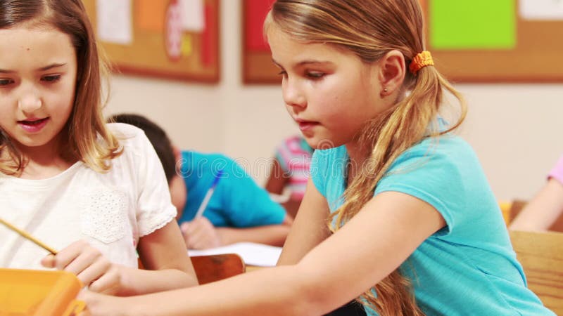 Cute Pupils Working at Desks in Classroom Stock Video - Video of lesson ...