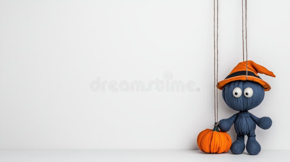 Cute Puppet Character with Pumpkin on a White Isolated Background Stock ...
