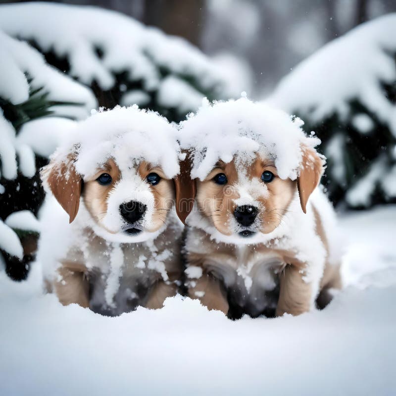 Cute Puppies Feeling Cold - Ai Generated Image Stock Illustration ...