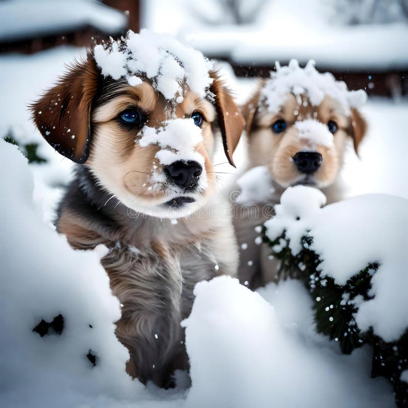 Cute Puppies Feeling Cold - Ai Generated Image Stock Illustration ...