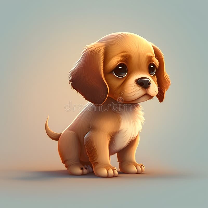 Cute Puppy on Blue Background, 3d Rendering. Computer Digital Drawing ...