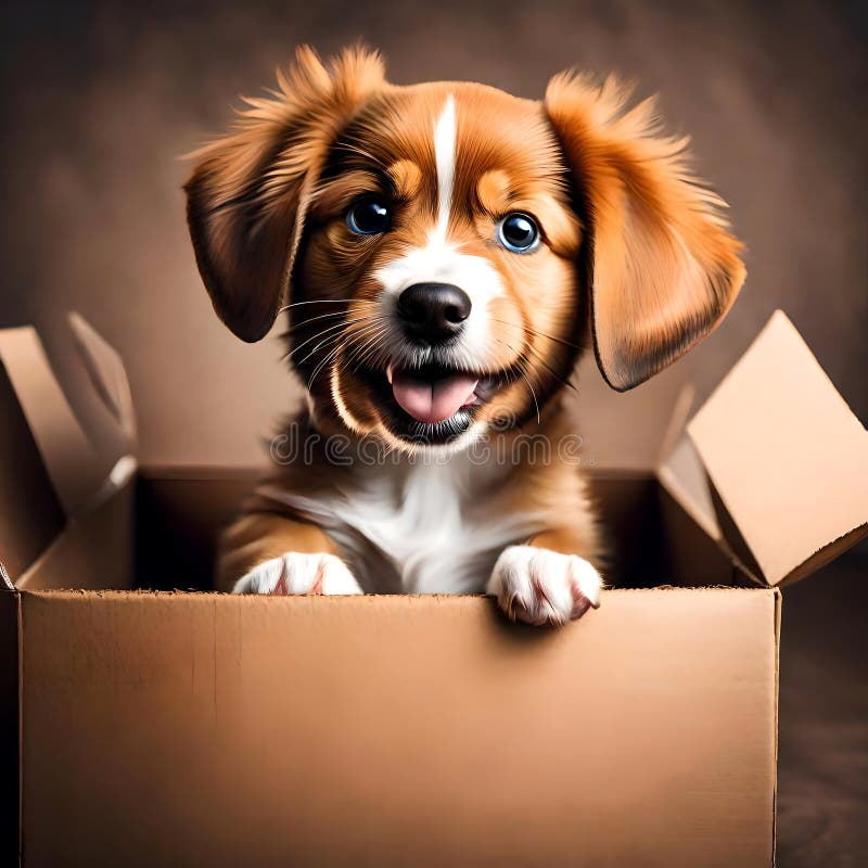 Cute Puppy in a Box - Ai Generated Image Stock Illustration ...