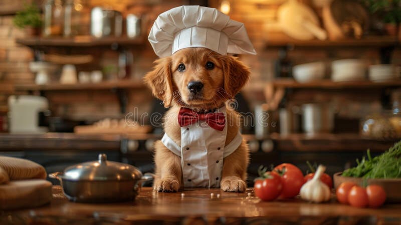 Cute Puppy Chef in Kitchen - Generative Ai Stock Illustration ...