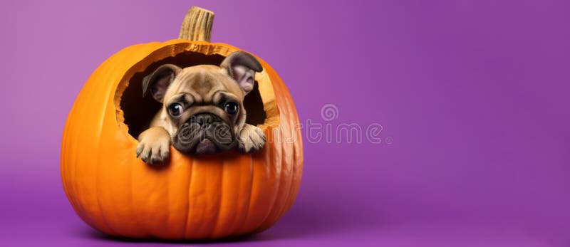 A Cute Puppy Dog Inside a Halloween Pumpkin Stock Image - Image of ...