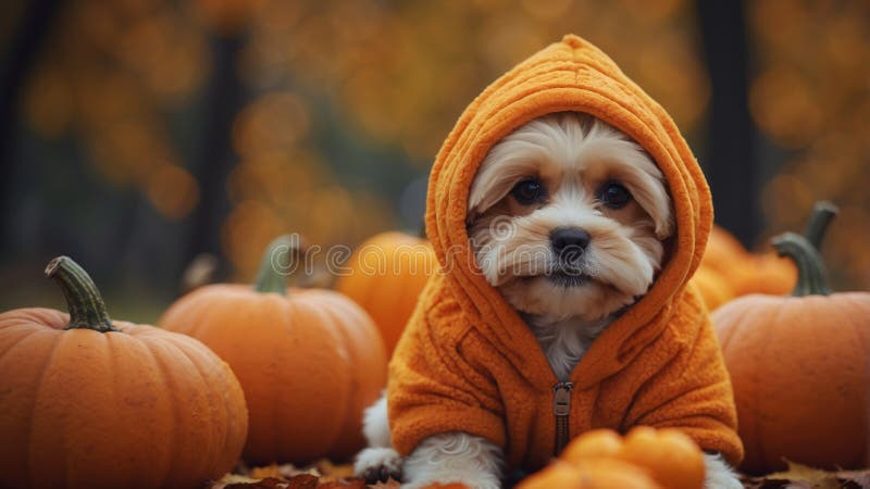 Cute Puppy Dressed in Pumpkin Costume for Halloween. Stock Photo - Image of outfit, autumn ...