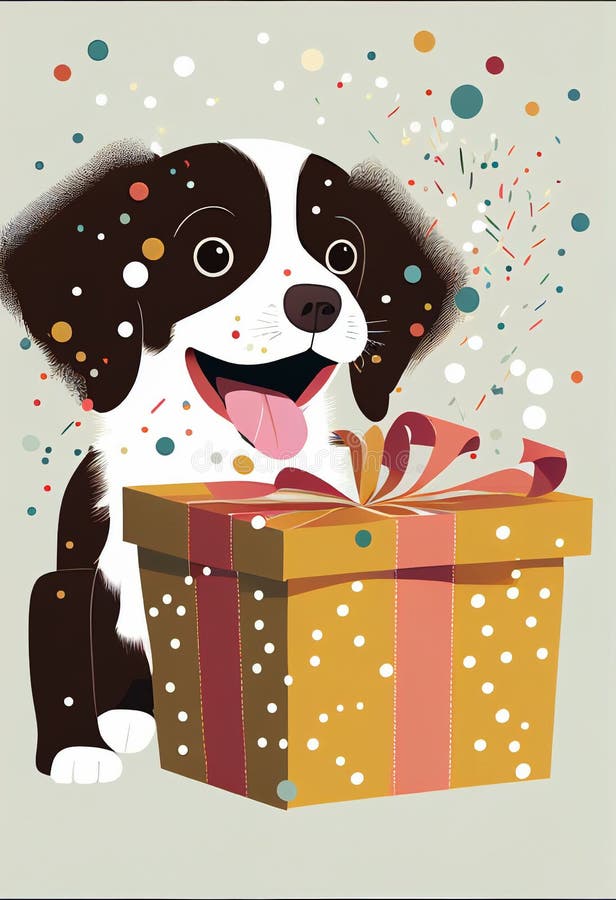 Cute Puppy in a Gift Box. Greeting Card. AI Generated. Stock ...