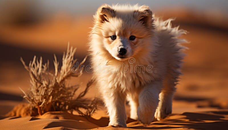 Cute Puppy Playing in the Sand, Enjoying the Summer Sunset Generated by ...