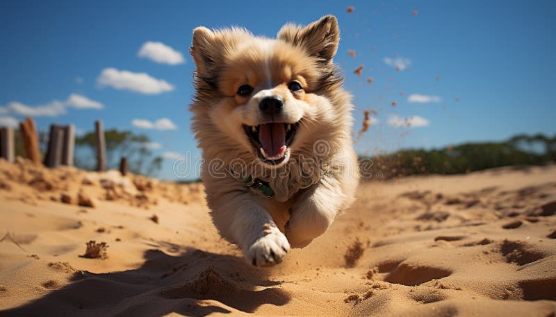 Cute Puppy Playing in the Sand, Enjoying Summer Vacations Generated by ...