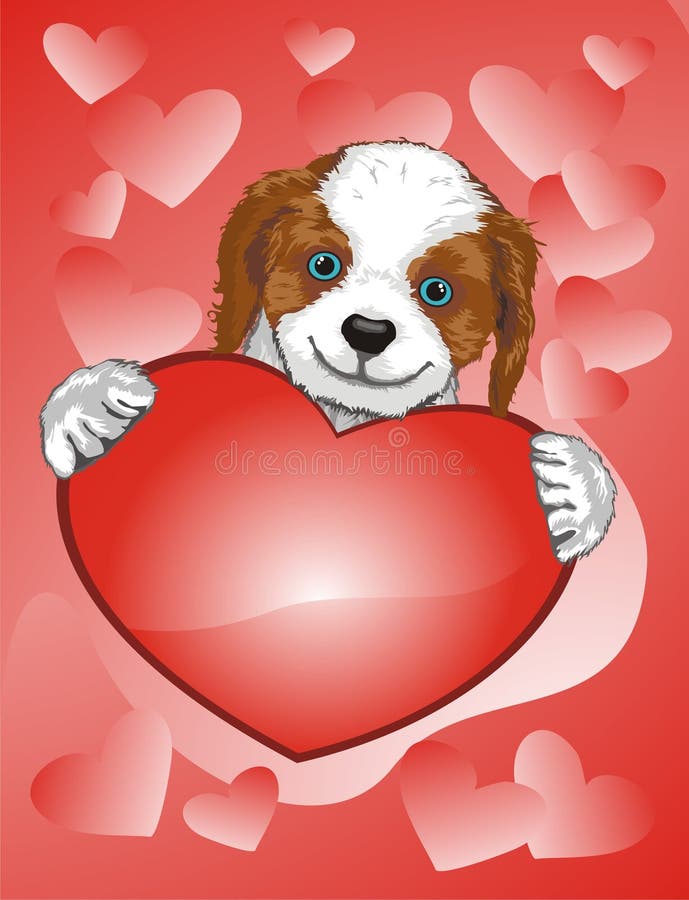 Cute puppy with read heart stock vector. Illustration of show - 37689111