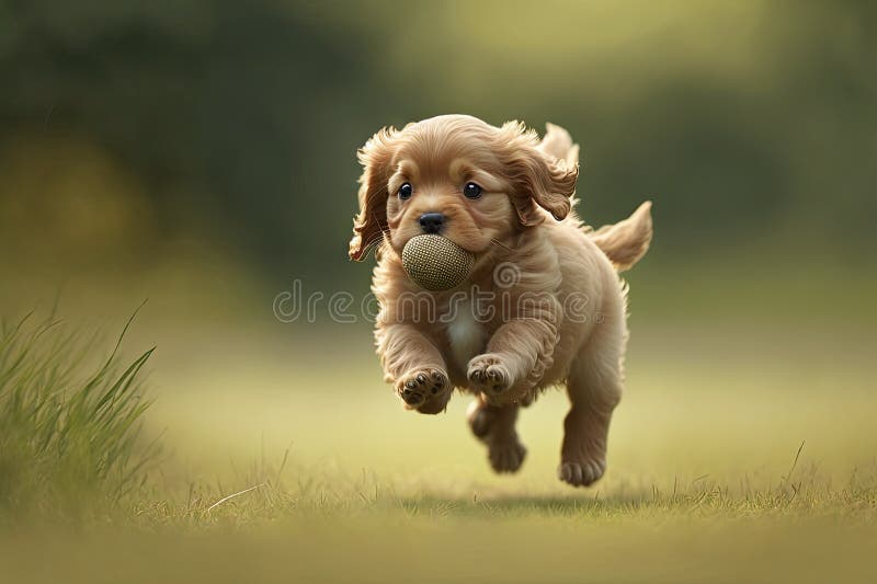 Cute Puppy is Running after Ball, Its Tiny Legs Moving Quickly Stock ...