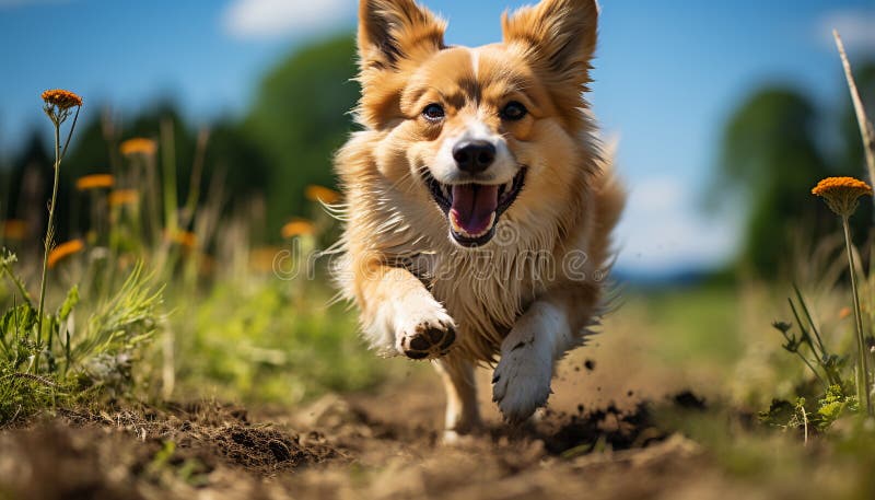 Cute Puppy Running in the Grass, Pure Joy Generated by AI Stock Photo ...