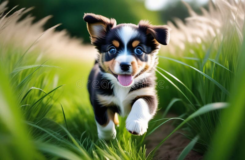 Cute Puppy Running on the Grass Stock Photo - Image of walk, brown ...
