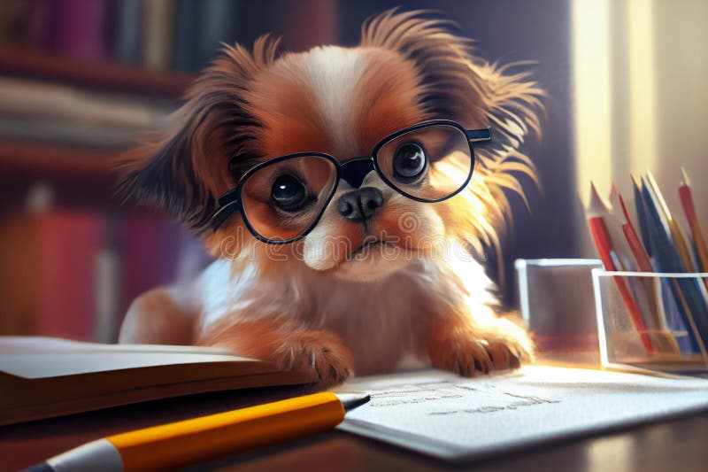 Cute Puppy Schoolboy Doing Homework. AI Generated Stock Illustration ...