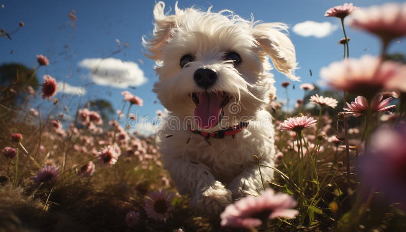 Cute Puppy Sitting in Grass, Enjoying Sunny Day Generated by AI Stock ...