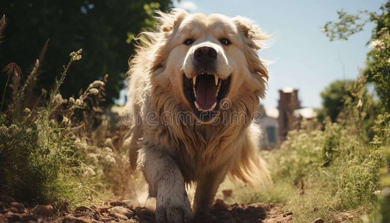 Cute Puppy Sitting in Grass, Tongue Out, Smiling Generated by AI Stock ...