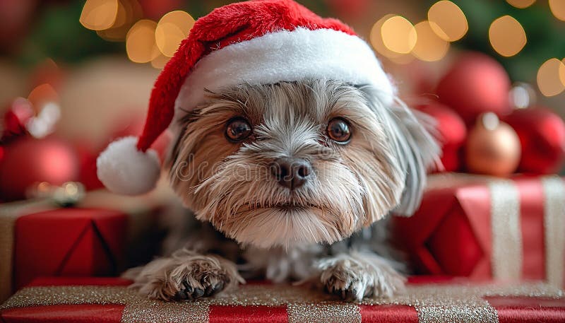 Cute Puppy Sitting Under Christmas Tree, Looking Adorable Generated by ...