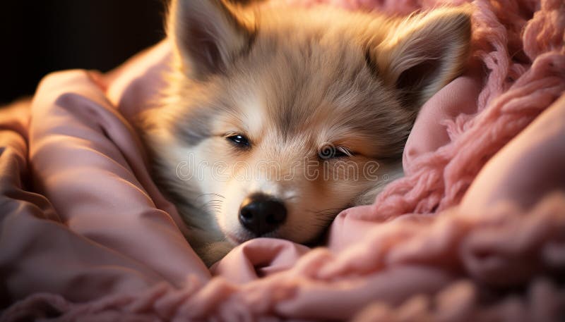 Cute Puppy Sleeping on a Fluffy Pillow, Looking Comfortable and Cozy ...