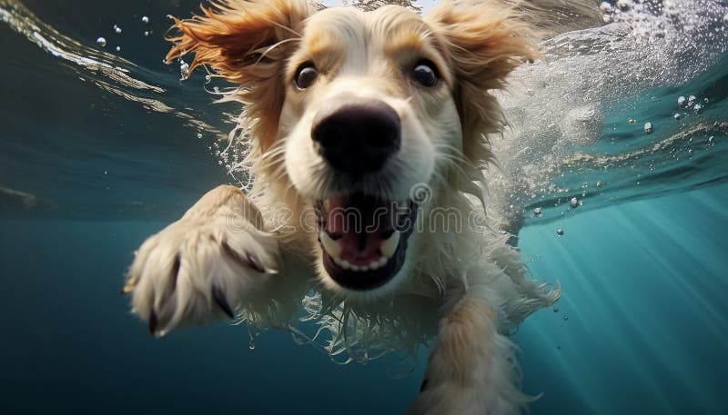 Cute Puppy Swimming, Having Fun in Blue Water Generated by AI Stock ...