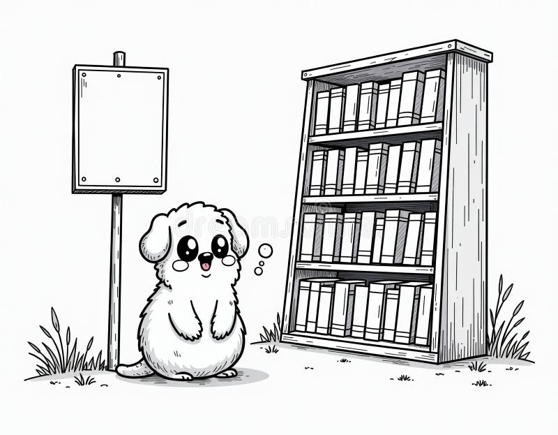 Cute Puppy Waiting at the Library Bus Stop Stock Illustration ...