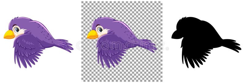 Cute Purple Bird Cartoon Character Stock Vector - Illustration of color ...