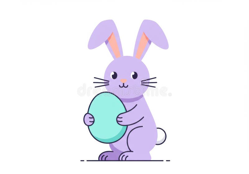 Cute Purple Bunny Holding an Easter Egg Cartoon - Festive Spring ...