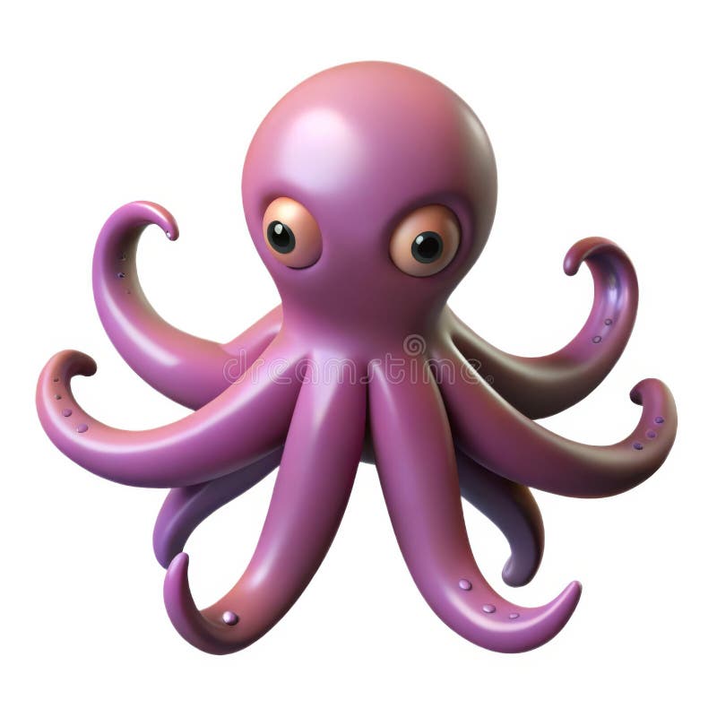 Cute Purple Cartoon Octopus with Big Eyes and Playful Expression Stock ...
