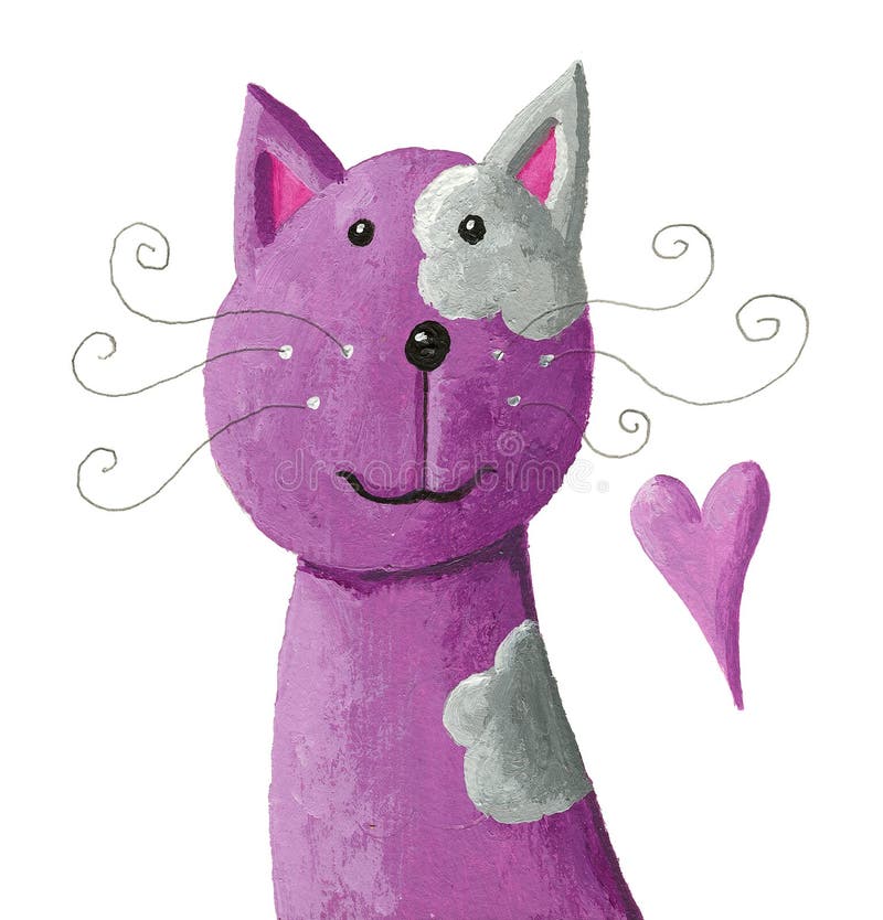 Cute purple cat stock illustration. Illustration of romantic - 34730939