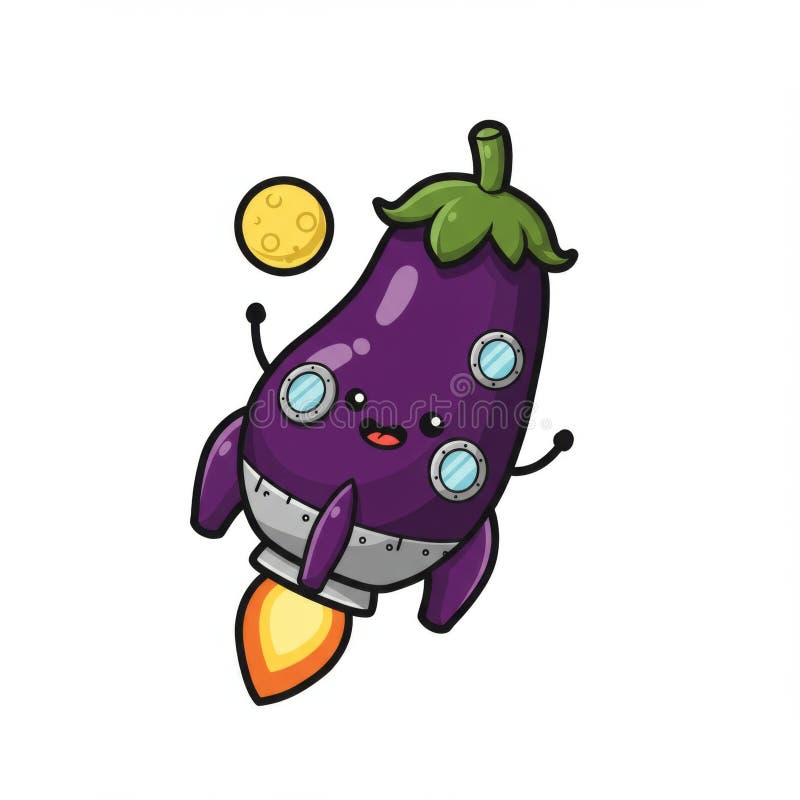 Cute Purple Eggplant Rocket Cartoon Illustration Stock Illustration ...