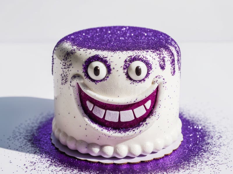 Cute Purple Glittery Dessert with Smiling Face. Stock Image - Image of ...