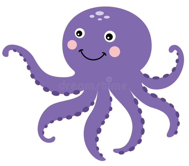 Cute Purple Octopus Isolated on White Stock Vector - Illustration of ...