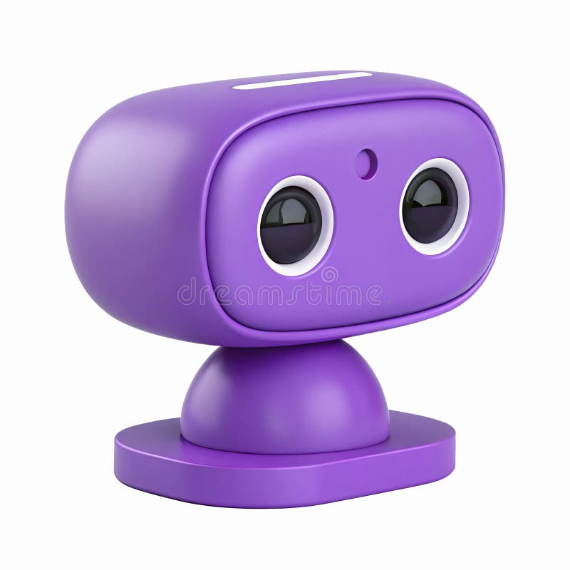 Cute Purple Robot Character with Large Eyes in Transparent Background ...