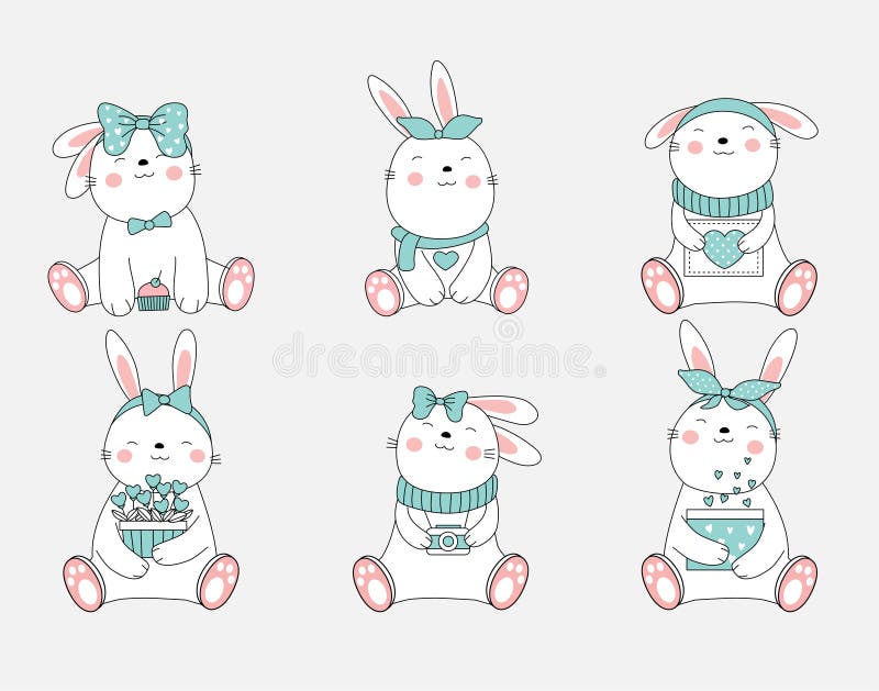 The Cute Rabbit Animal Cartoon. Hand Drawn Style Stock Vector ...