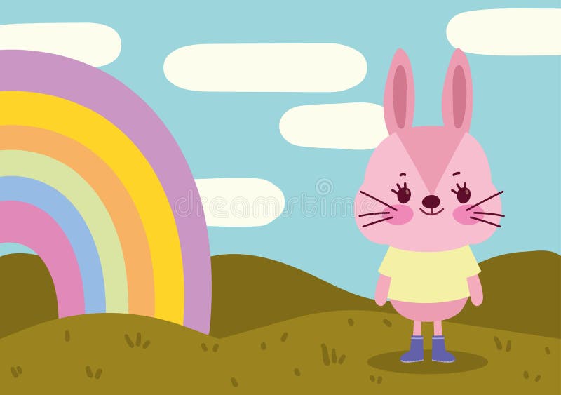 Cute rabbit and rainbow stock vector. Illustration of nature - 265643898