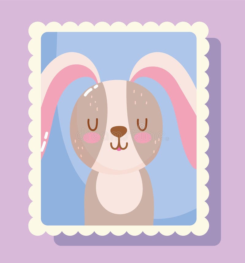 Cute Rabbit Animals Cartoon Postage Mail Stamp Stock Vector ...
