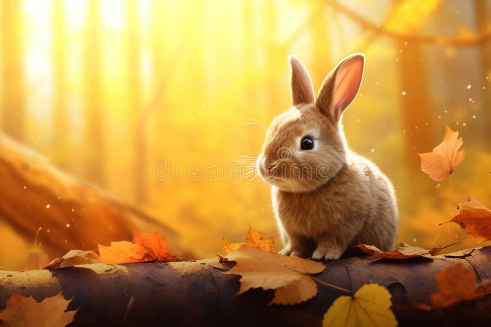 Cute Rabbit in the Autumn Forest with Autumn Leaves Stock Illustration ...