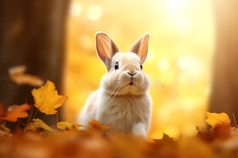 Cute Rabbit in the Autumn Forest with Autumn Leaves Stock Illustration ...