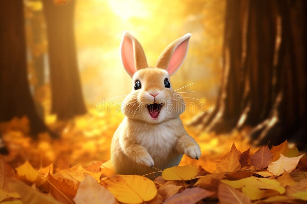 Cute Rabbit in the Autumn Forest with Autumn Leaves Stock Illustration ...